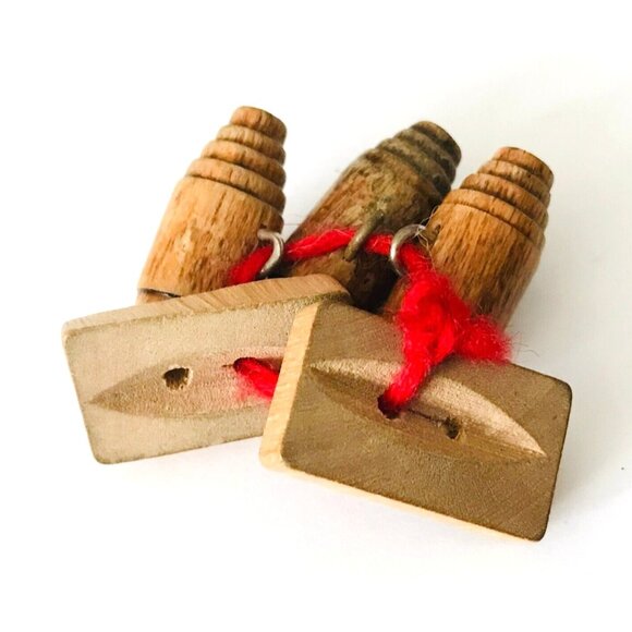 Art | Vintage Wooden Button Bundle Hand Carved Rectangles Toggle ...
